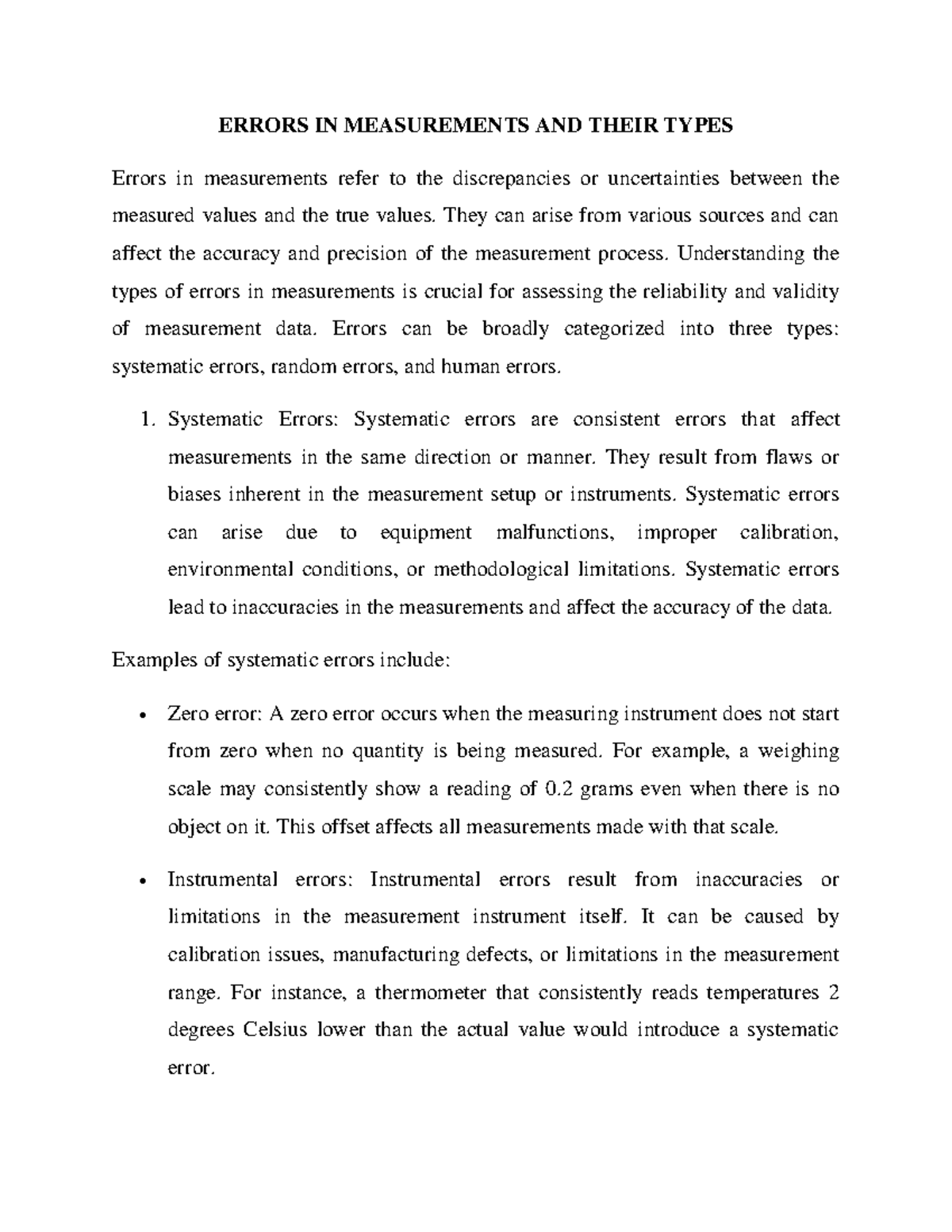 Errors IN Measurements AND Their Types - ERRORS IN MEASUREMENTS AND ...