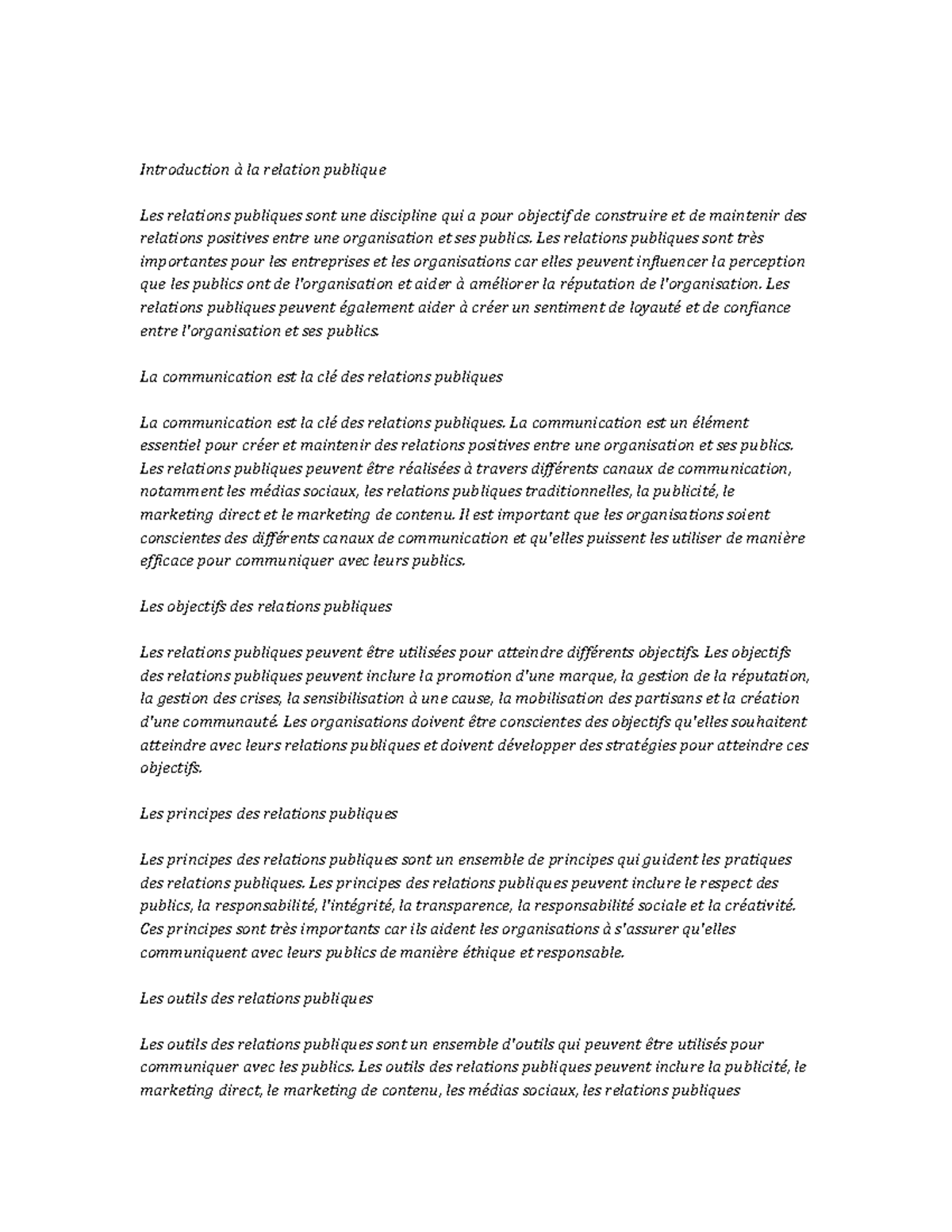 Public Relations Study Notes - Introduction à la relation publique Les ...