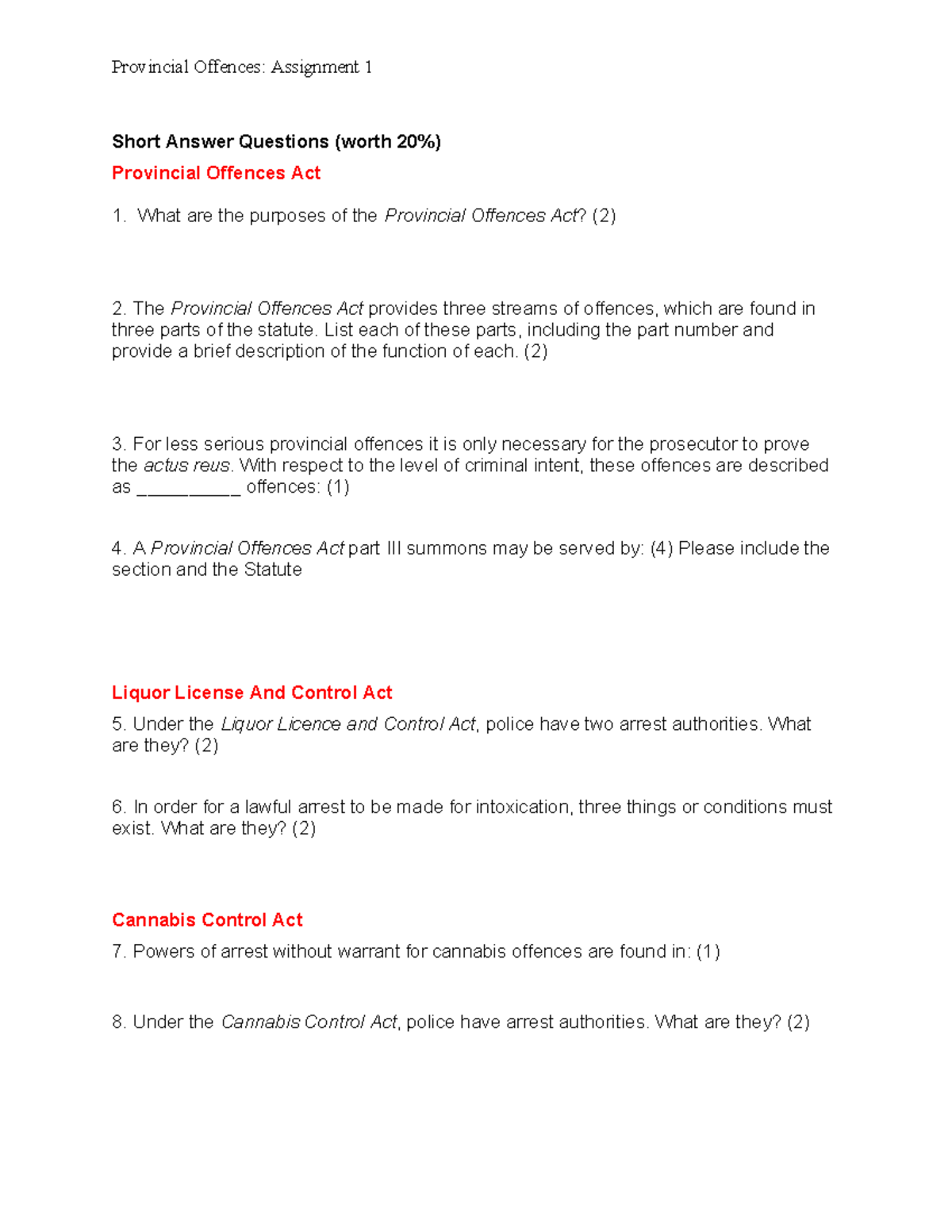 Provincial Offences Assignment 1 short answer - 2023 - Provincial ...
