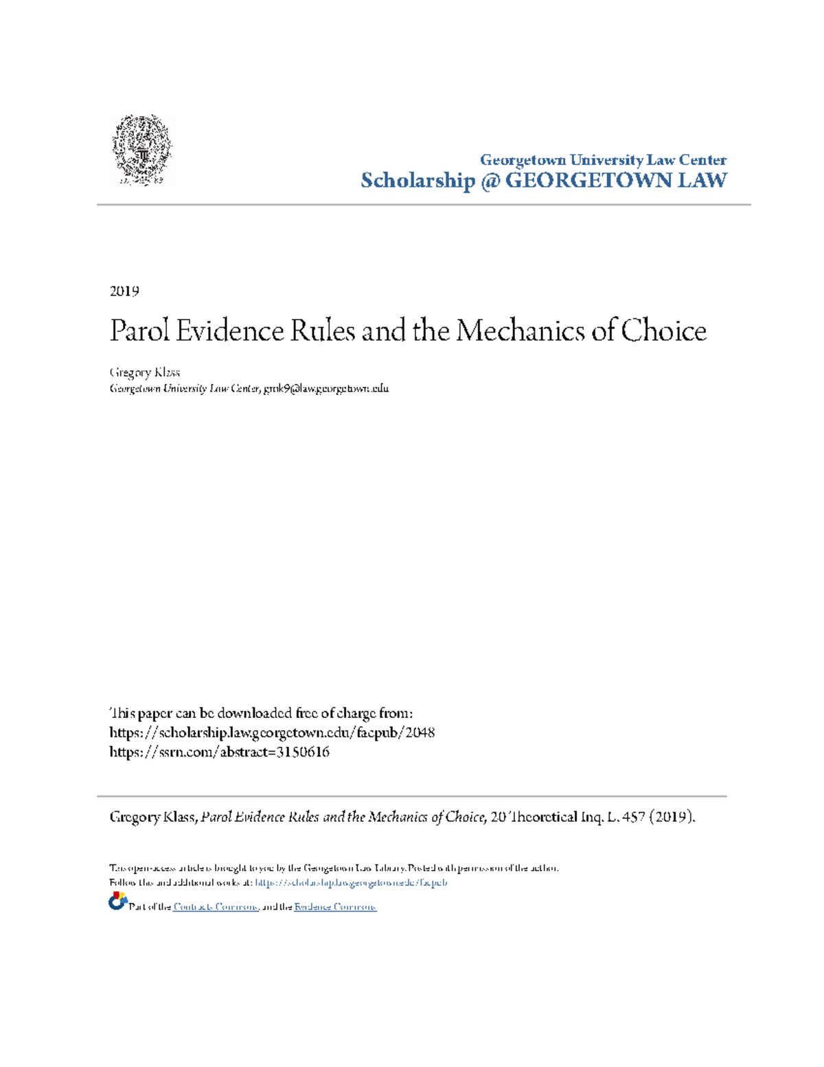 Parol Evidence Rules and the Mechanics of Choice - Georgetown ...