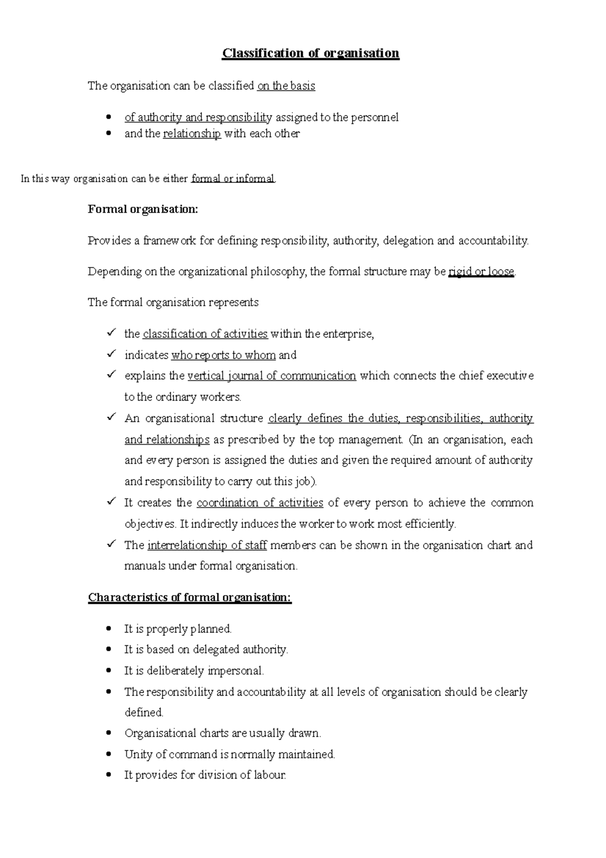 Classification of organisation - Formal organisation: Provides a ...