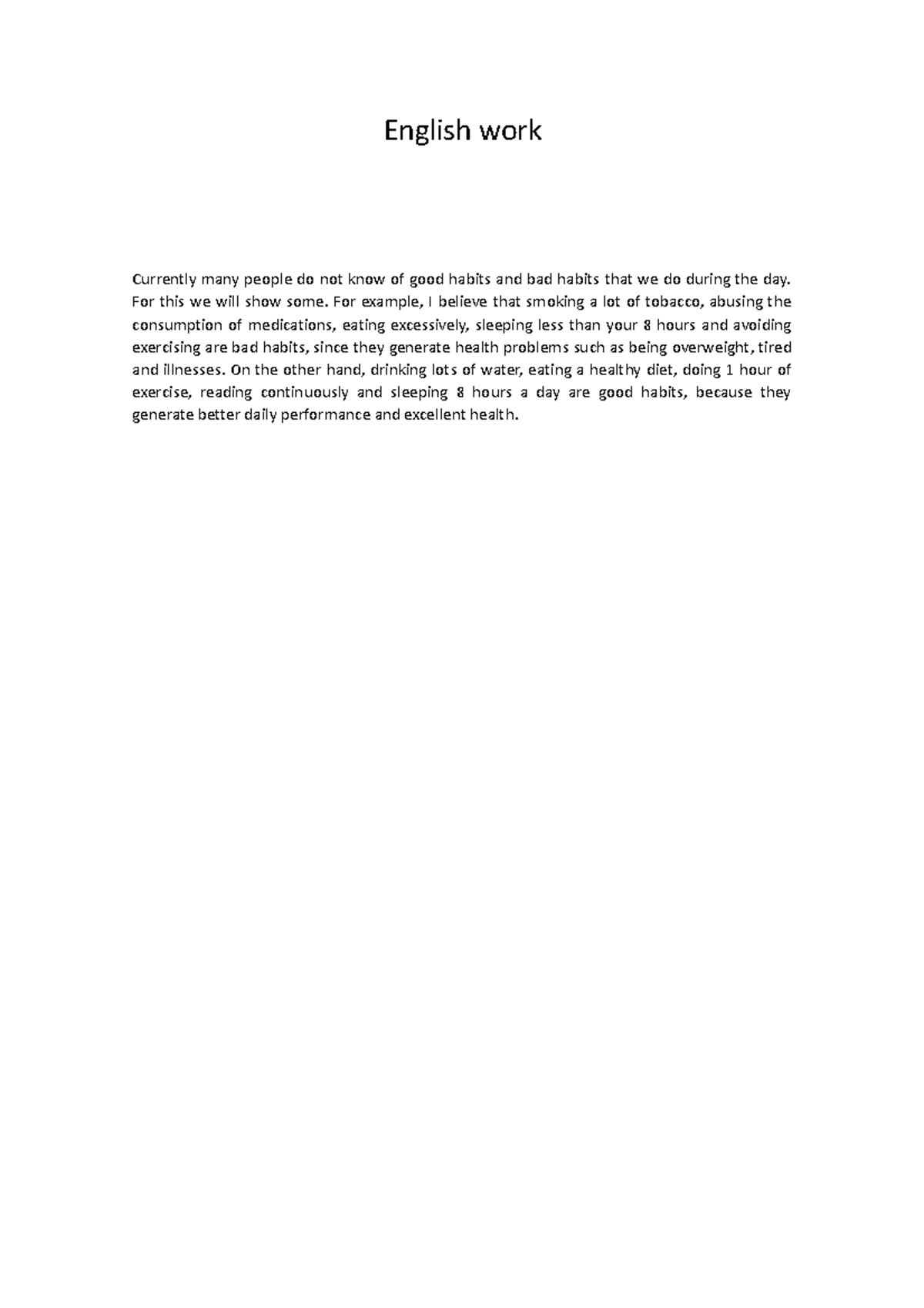 English work - ingles 2 - English work Currently many people do not ...