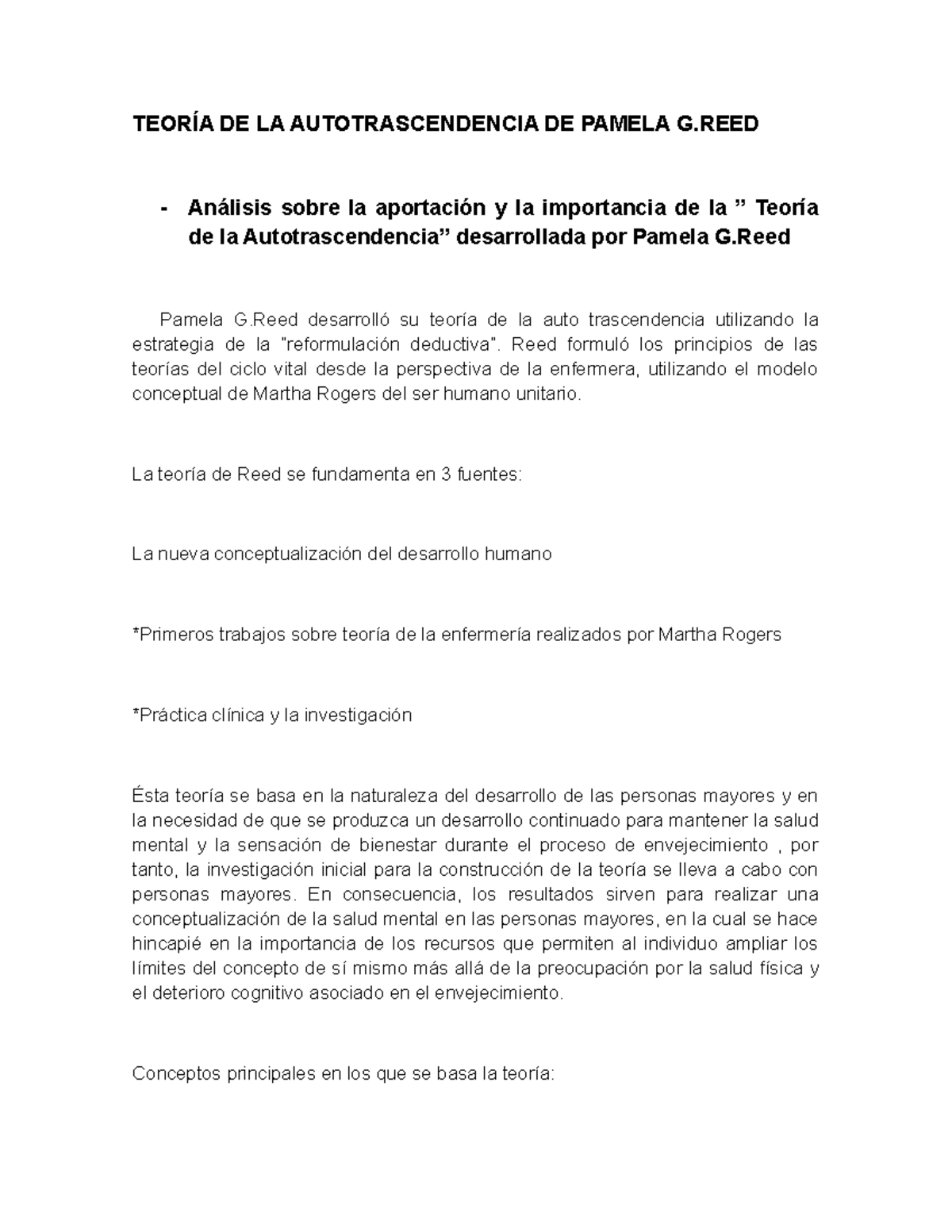 Teoria DE LA Autotrascendencia DE Pamela - TEORÍA DE LA ...