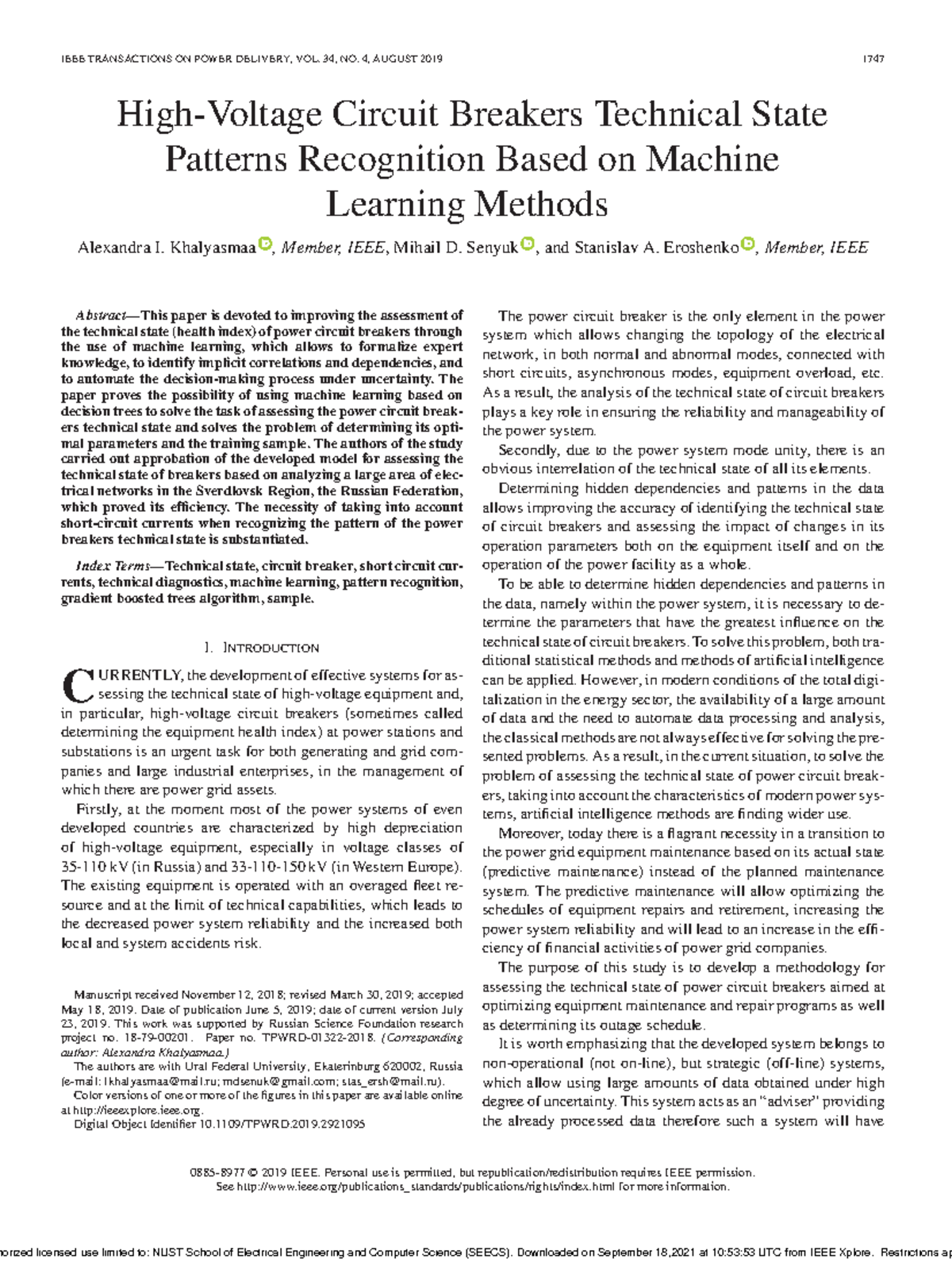 High-Voltage Circuit Breakers Technical State Patterns Recognition ...
