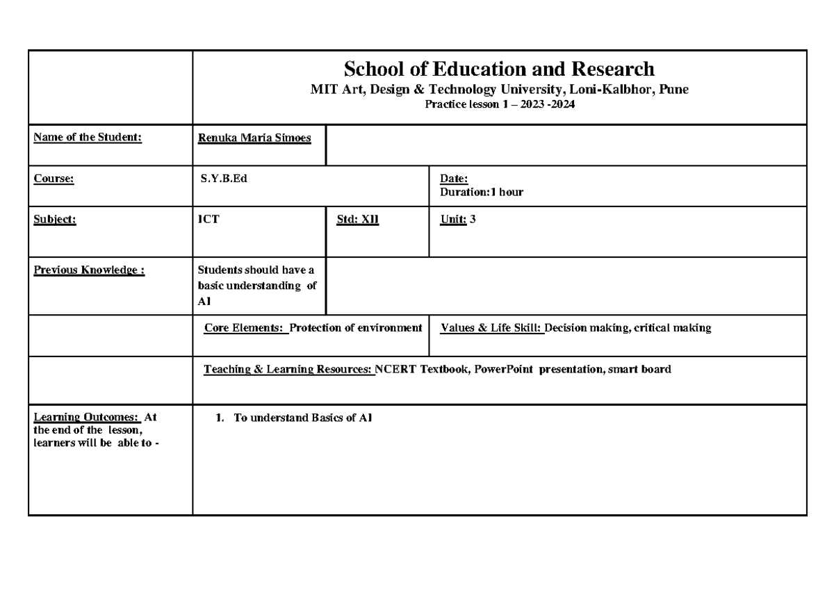 ICT Practice lesson 1 - School of Education and Research MIT Art ...