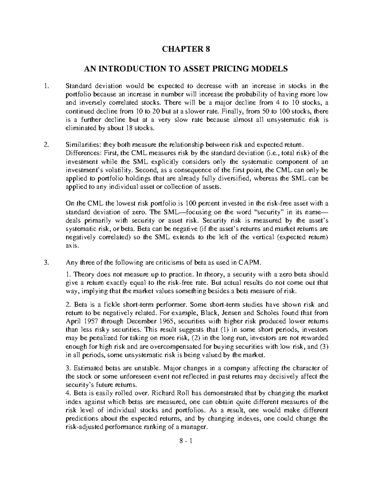Tutorial 5 - CH08 - CHAPTER 8 AN INTRODUCTION TO ASSET PRICING MODELS ...