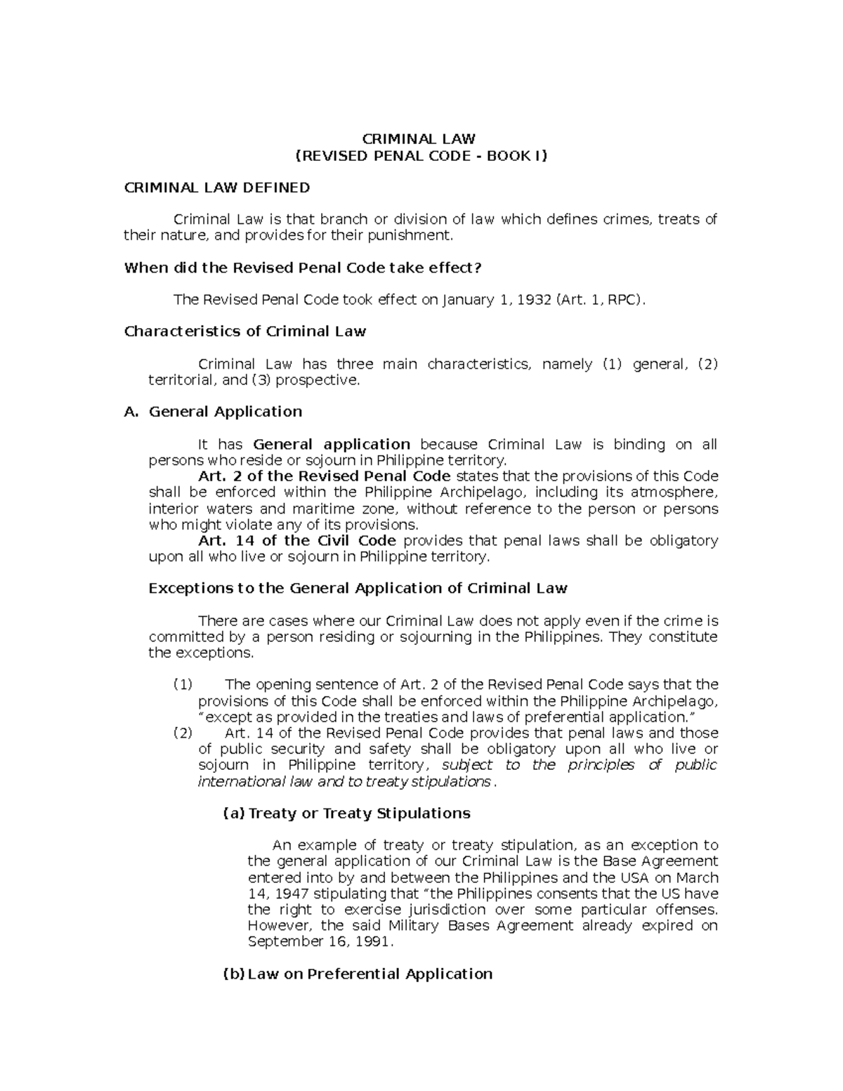 criminal jurisprudence - CRIMINAL LAW (REVISED PENAL CODE - BOOK I ...