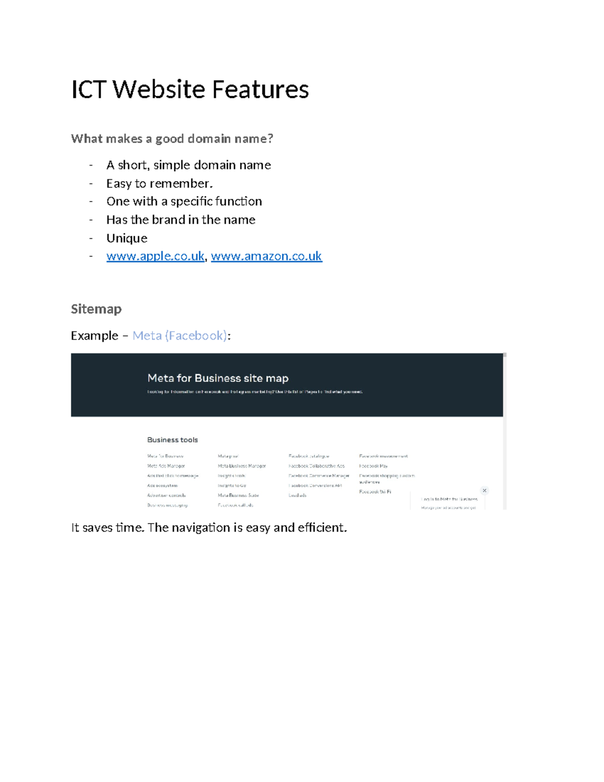 Notes - Website features - ICT Website Features What makes a good ...