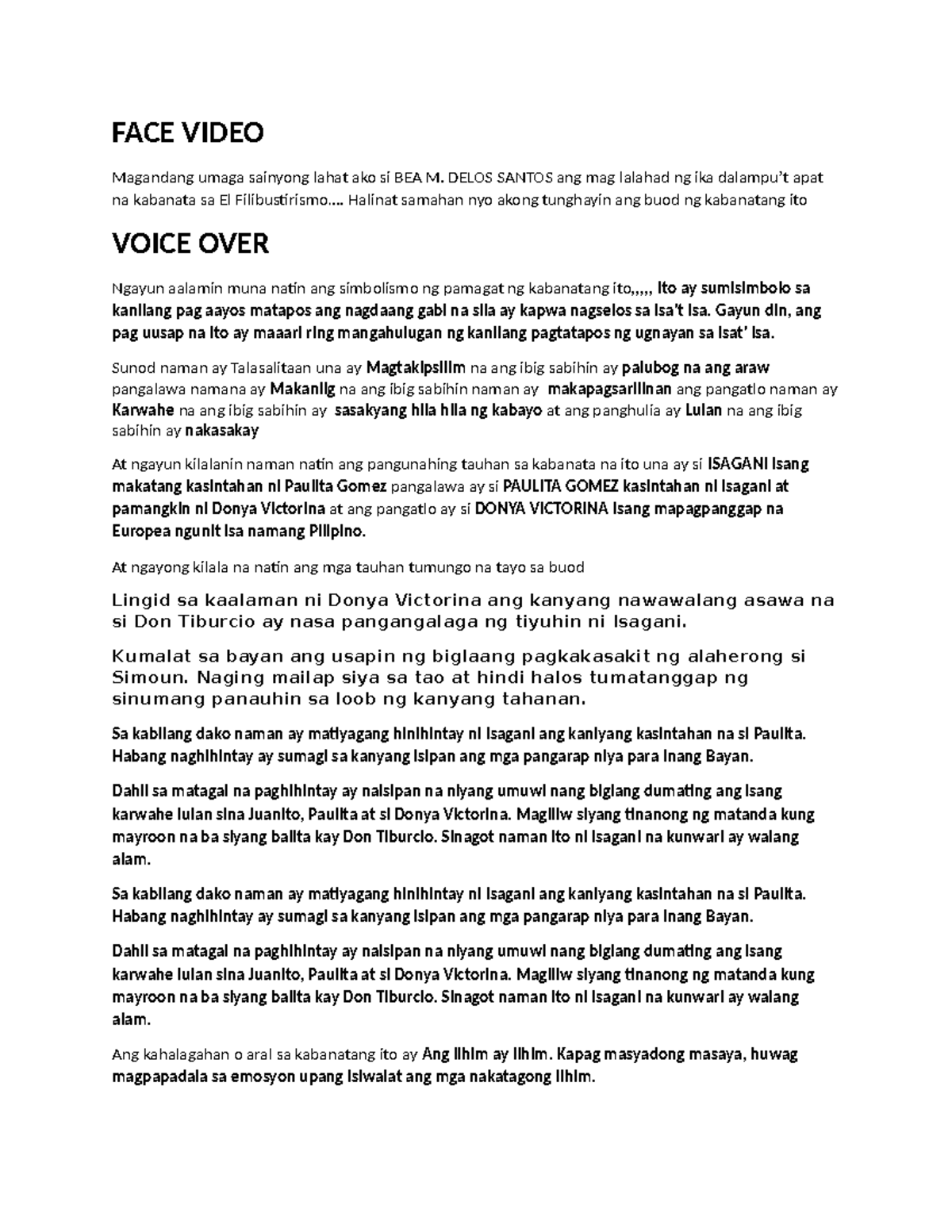 Filipino Script FOR Video Lesson - FACE VIDEO Magandang umaga sainyong ...