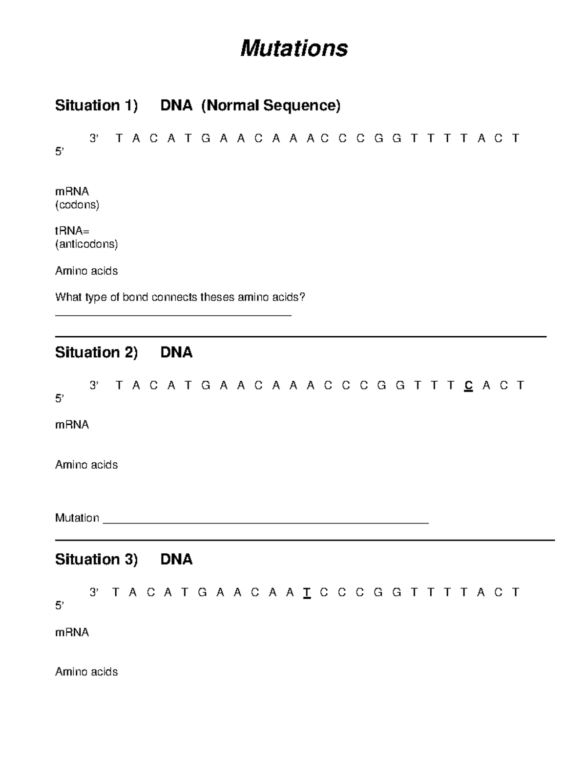 Mutations worksheet - Homework assignment that takes a lot of time ...