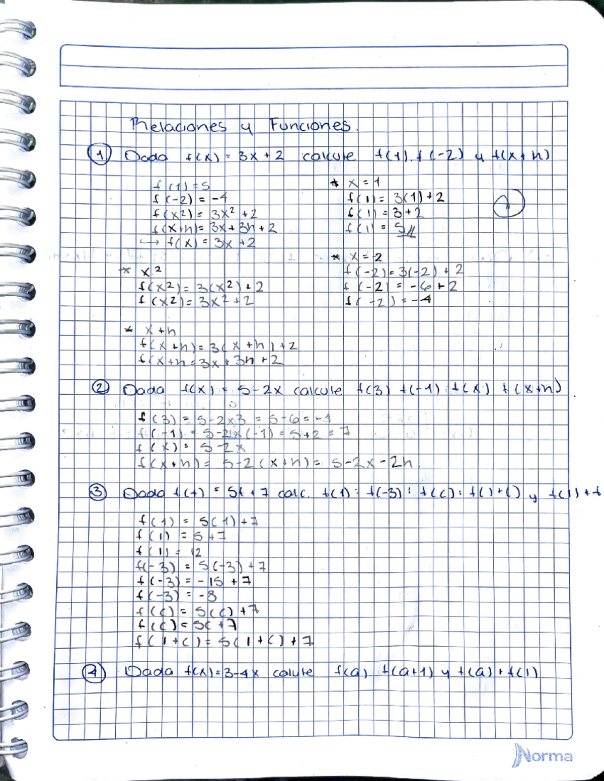 ejercicios practicos 2 - Relaciones 4 Funciones. 1 Dada FCX) = 3x +2 ...