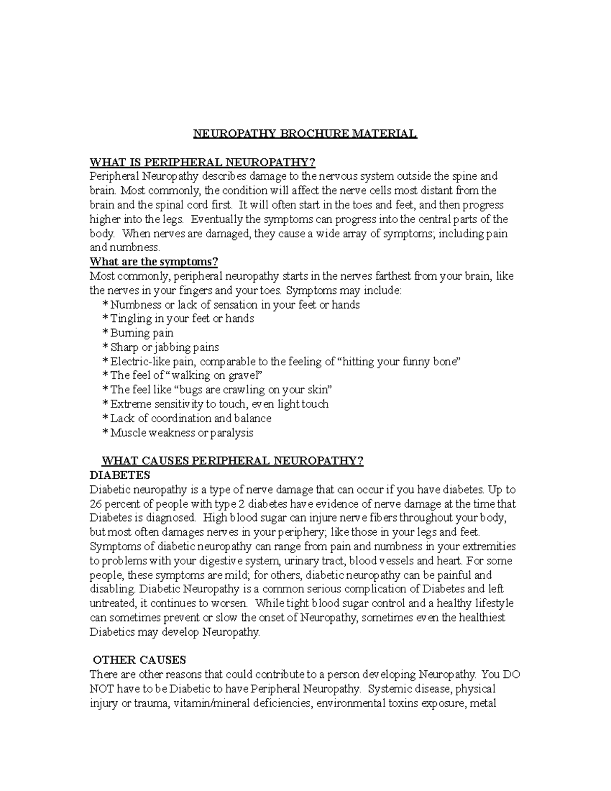 Neuropathy Brochure Material - NEUROPATHY BROCHURE MATERIAL WHAT IS ...