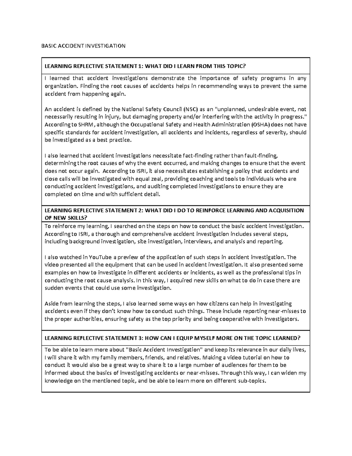 Basic Accident Investigation - BASIC ACCIDENT INVESTIGATION LEARNING ...