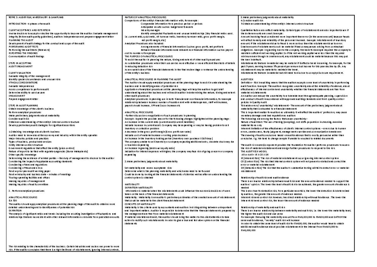 C3 Audit Risk, Materiality & Sampling - TOPIC 3: AUDIT RISK ...