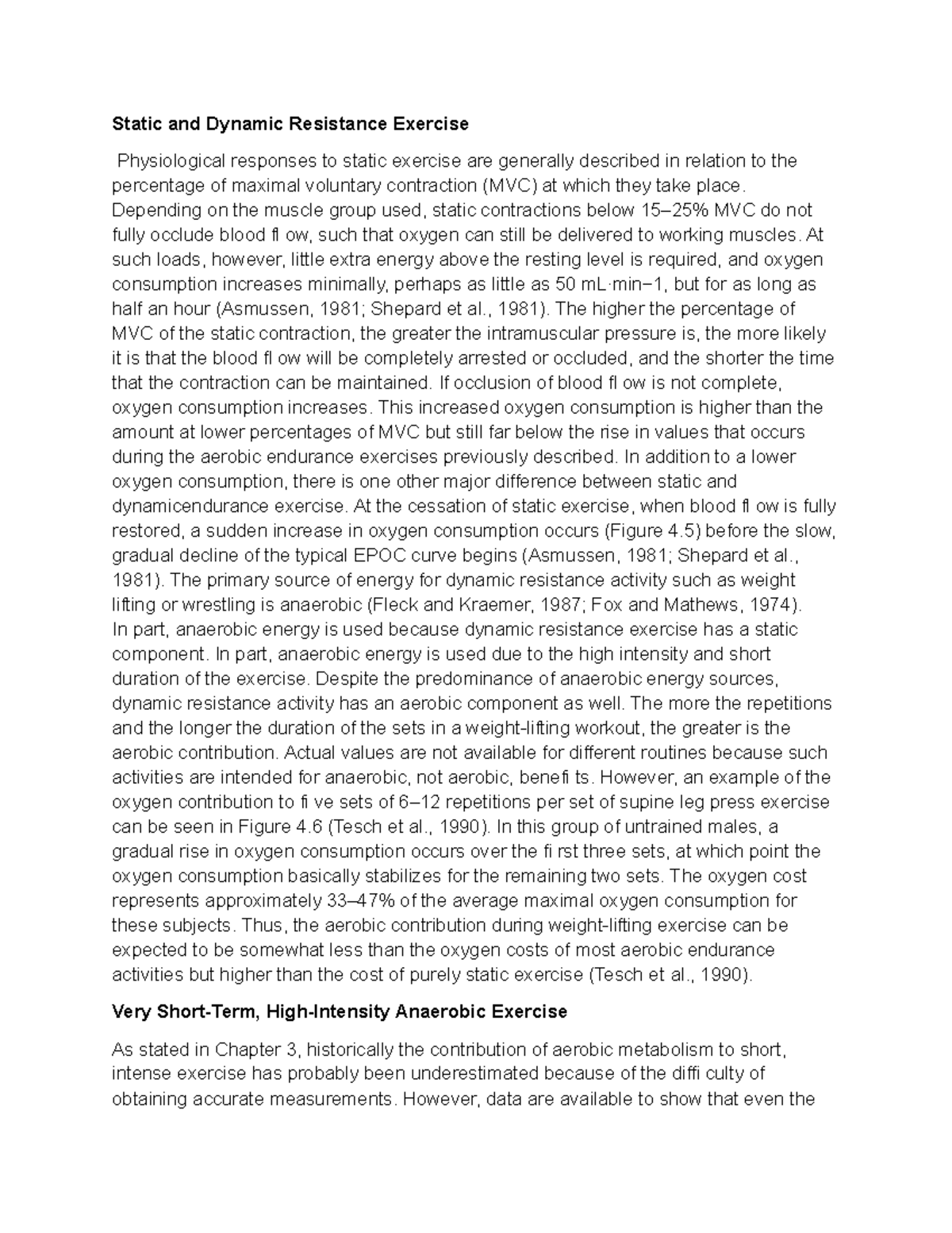 Aerobic Metabolism during Exercise - Static and Dynamic Resistance ...
