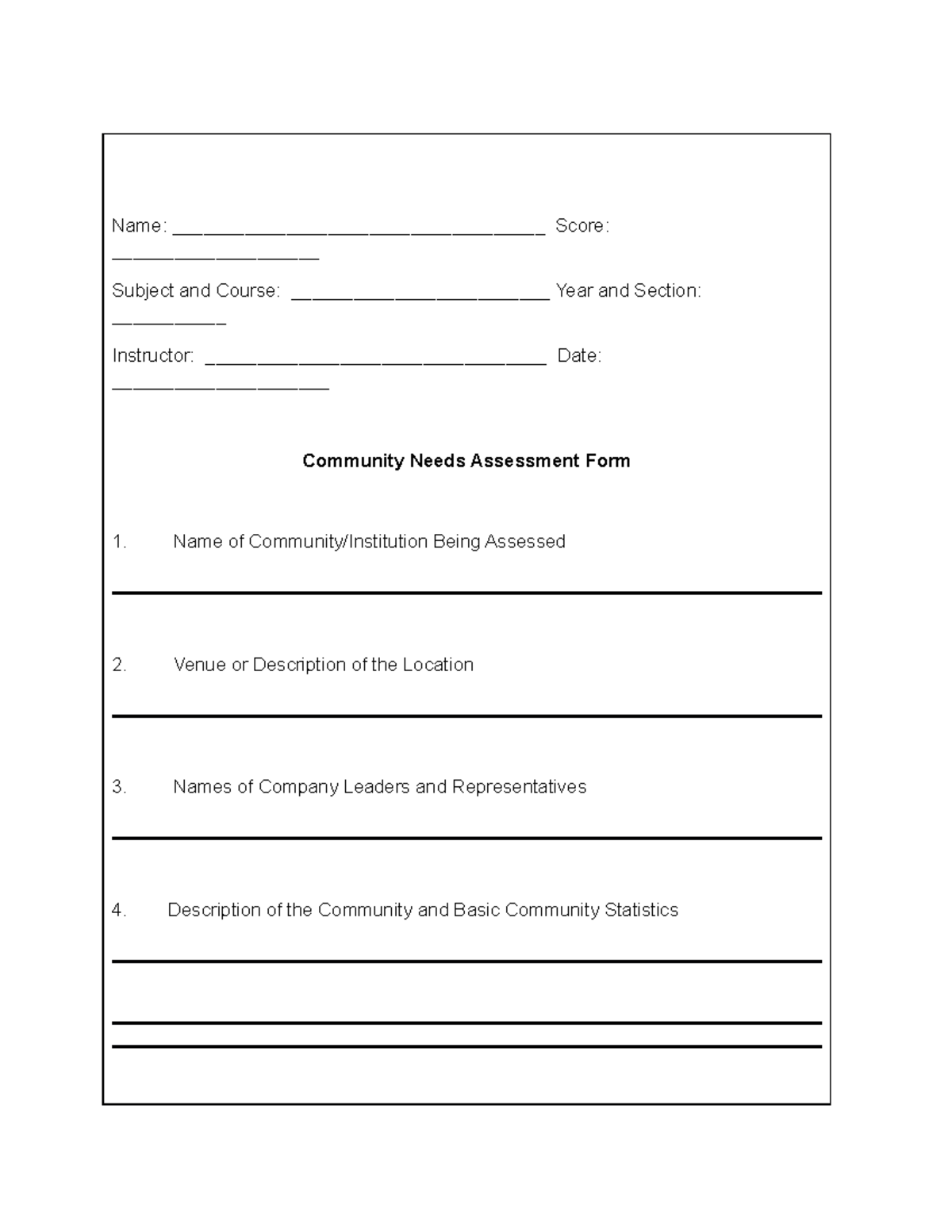 Community Assessment for Interviewing - Name ...