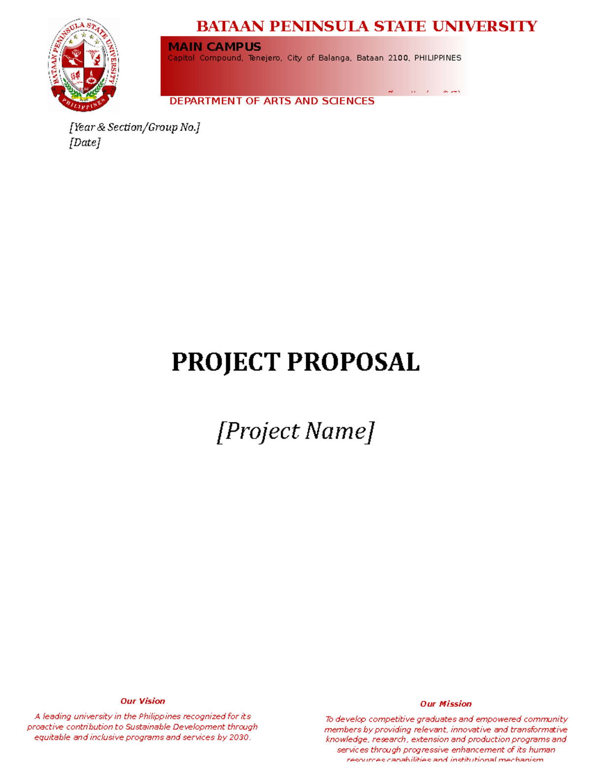 Project proposal template (finals) - DEPARTMENT OF ARTS AND SCIENCES ...
