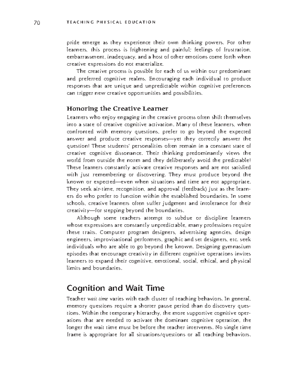 Teaching Physical Education: Encouraging Creativity and Cognitive ...