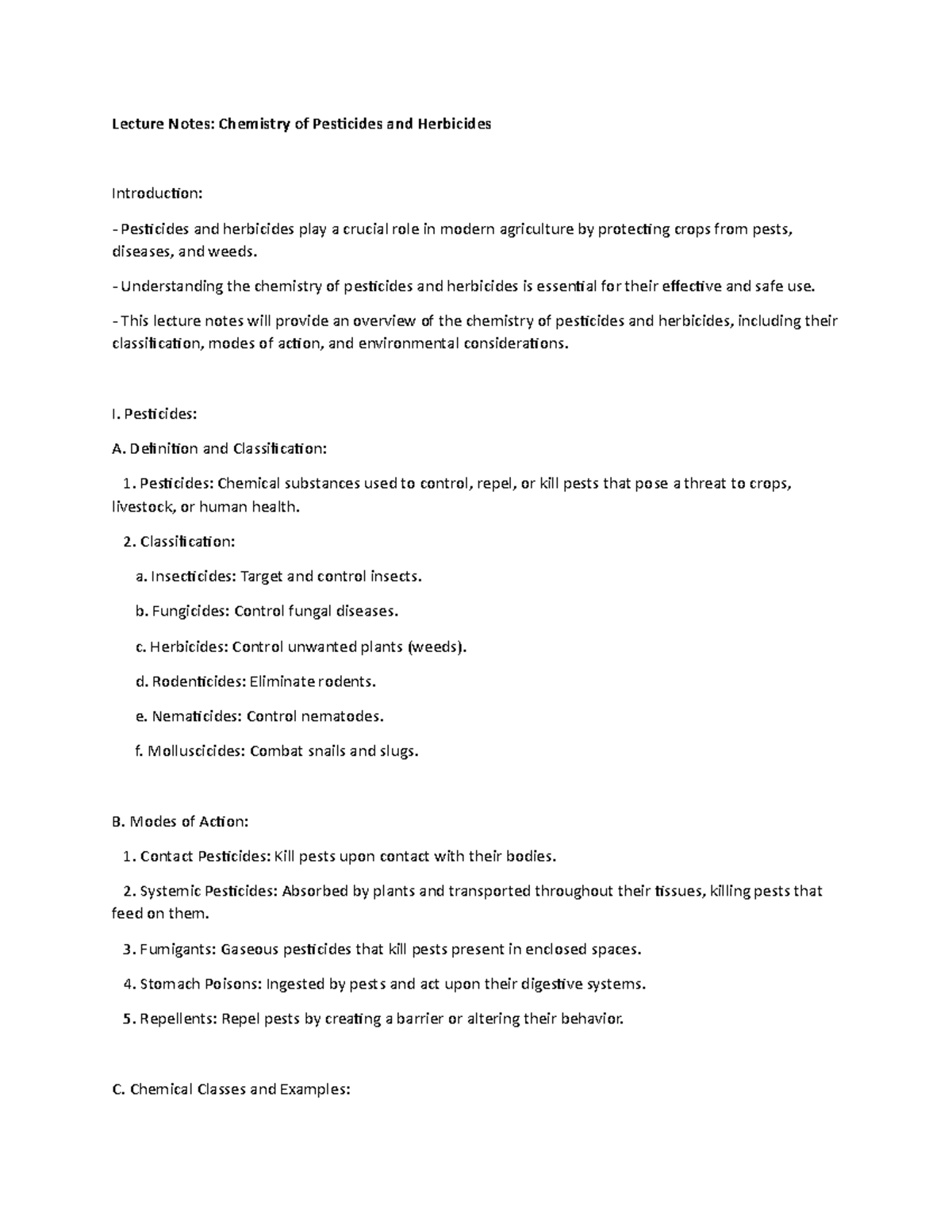Lecture Notes: Chemistry of Pesticides and Herbicides - Lecture Notes ...