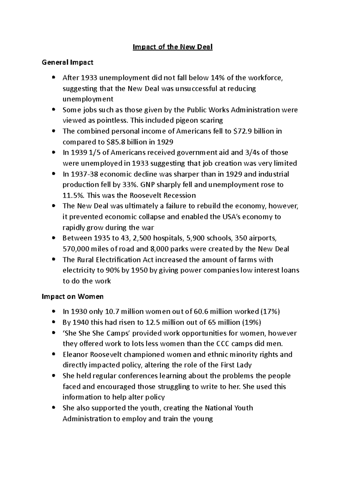 Impact of the New Deal Notes - Impact of the New Deal General Impact ...