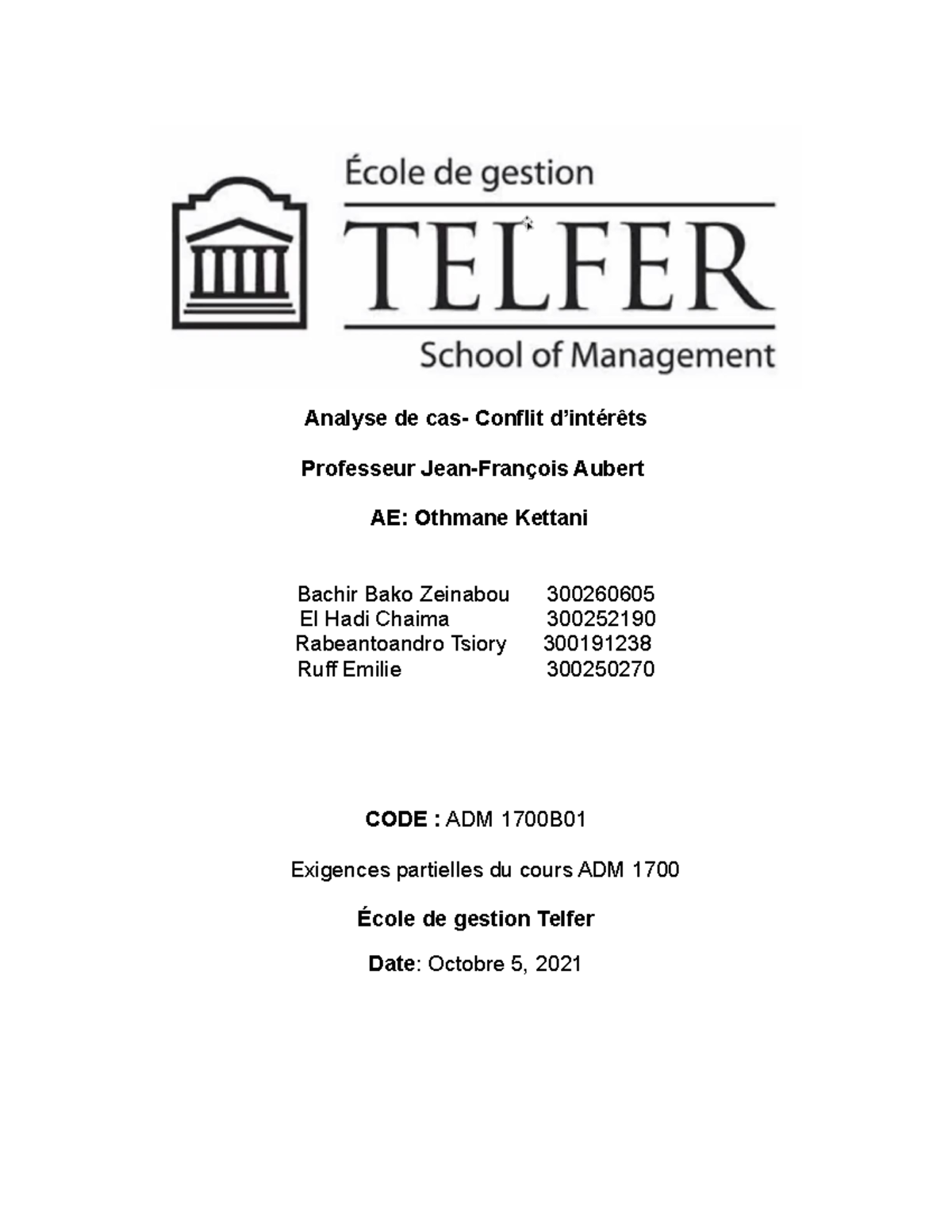 Méthode d’analyse de cas l - Analyse de cas- Conflit d’intérêts ...