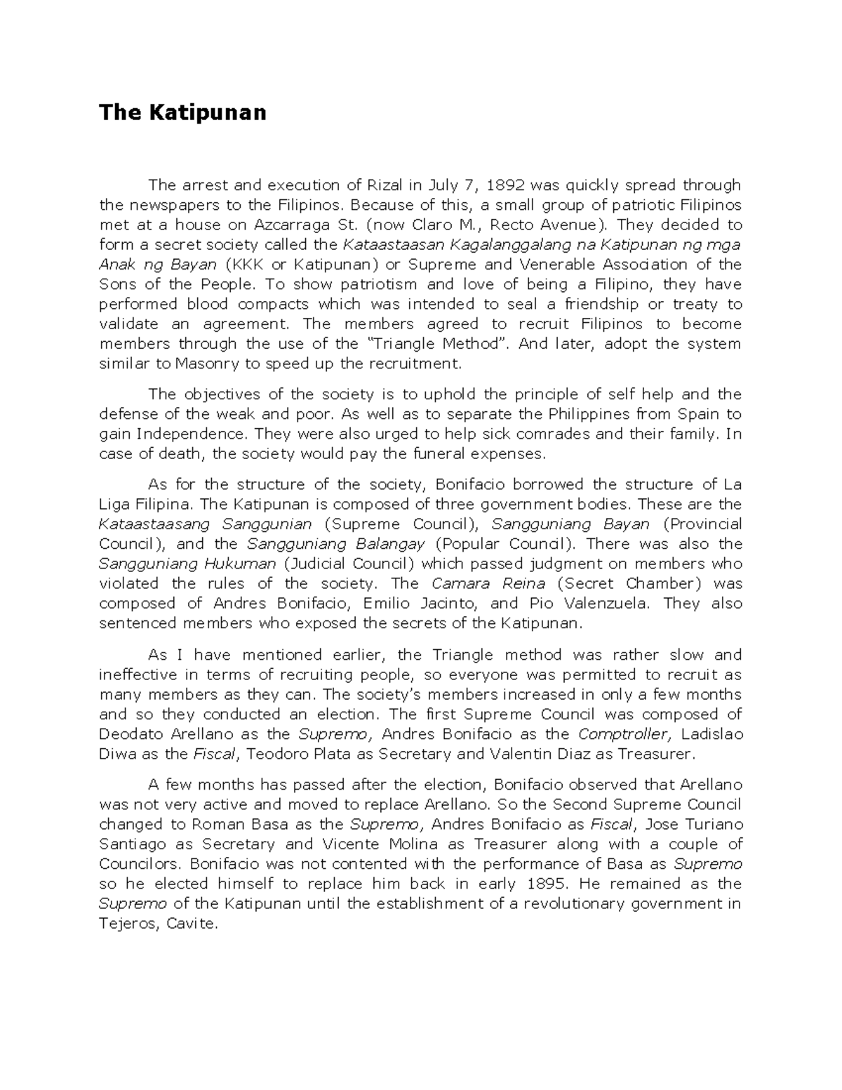 The KatipunanThe Katipunan Essay for me and you saaa - The Katipunan ...