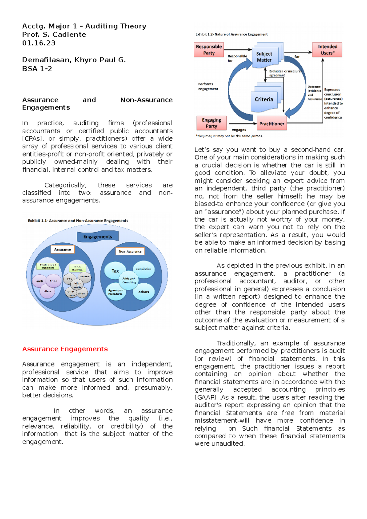 Assurance and Non-Assurance Engagements - Acctg. Major 1 – Auditing ...