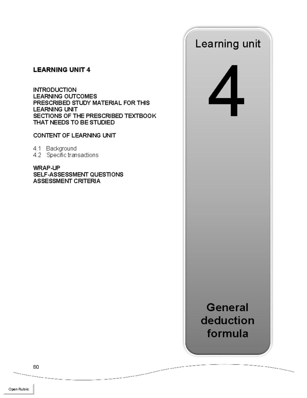 TAX3701 2022 TL 102 3 E - Learning unit 4 - 60 LEARNING UNIT 4 INTRODUCTION LEARNING OUTCOMES ...