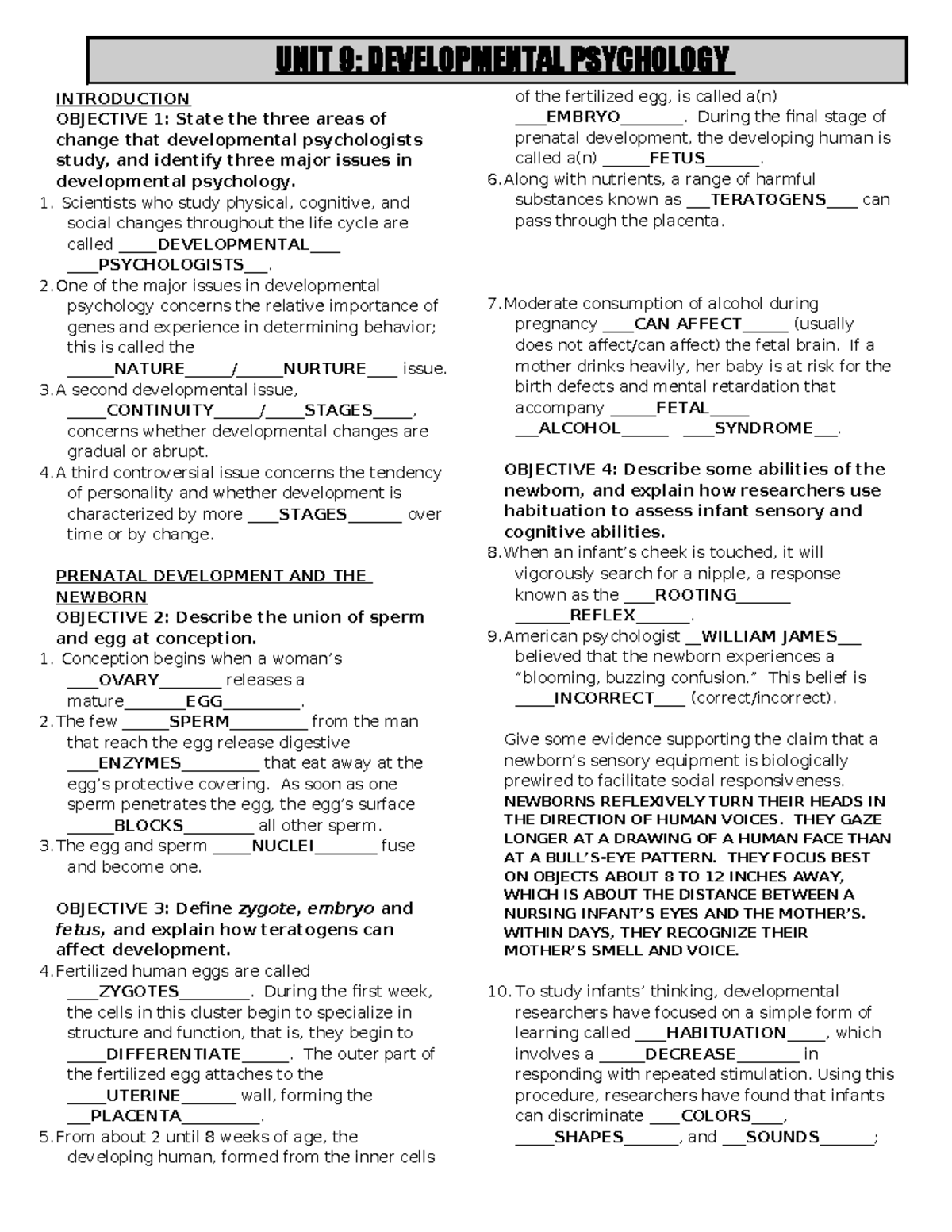 Unit 9 Study Guide answer key2 - INTRODUCTION OBJECTIVE 1: State the ...