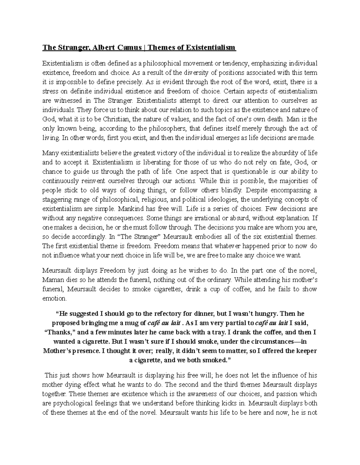 Existentialism in the novel "The Stranger" - The Stranger, Albert Camus ...