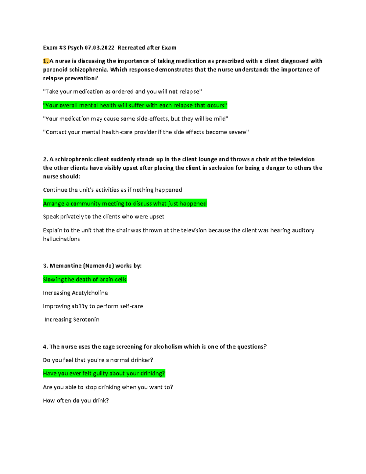 Psych Exam #3 07 - practice questions - Exam #3 Psych 07.03 Recreated ...