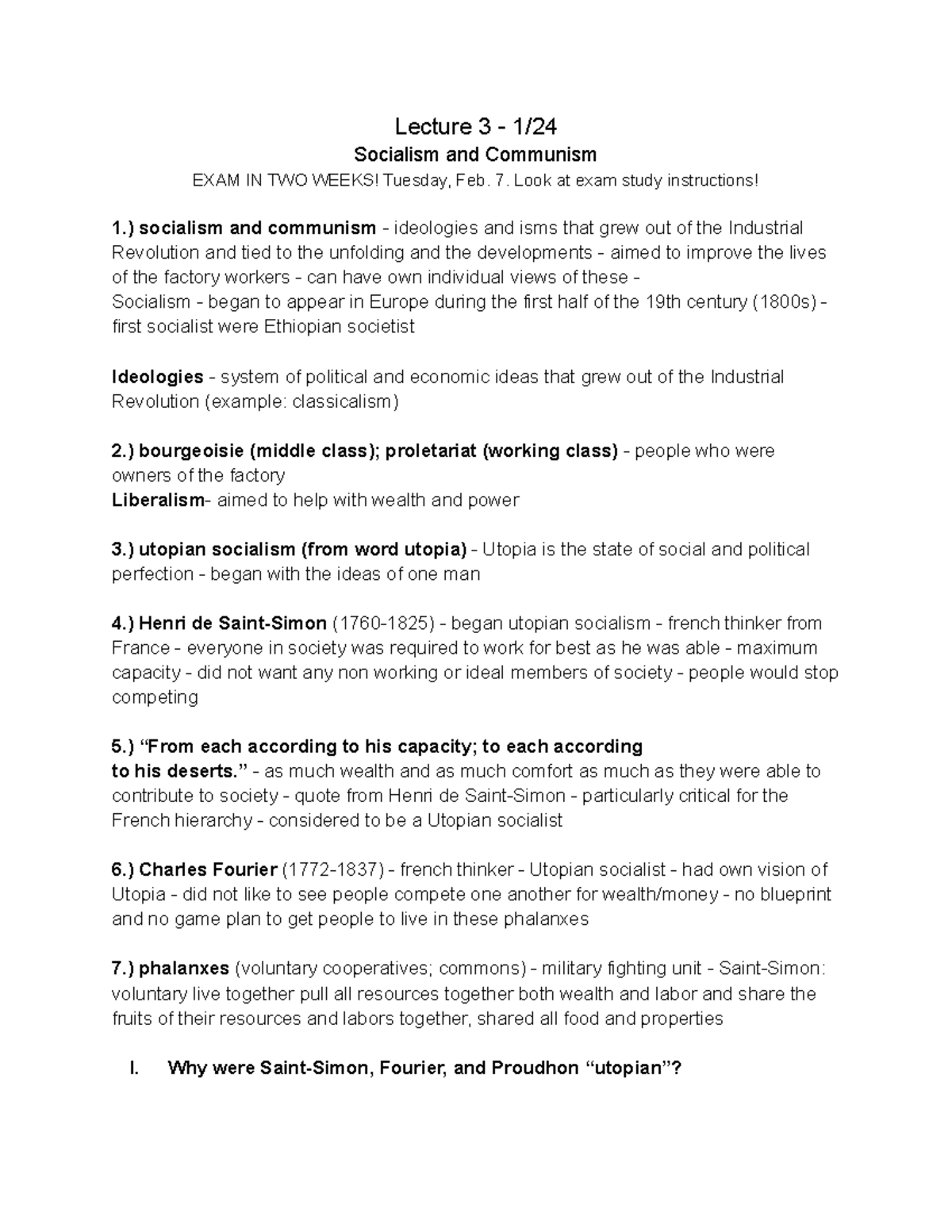 Lecture 3 WH Notes - Cathleen Giustinl - Lecture 3 - 1/ Socialism and ...