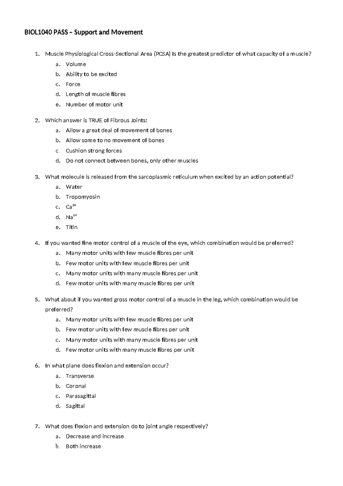 M4 - Worksheet 1 Qs - notes - BIOL1040 PASS – Support and Movement ...