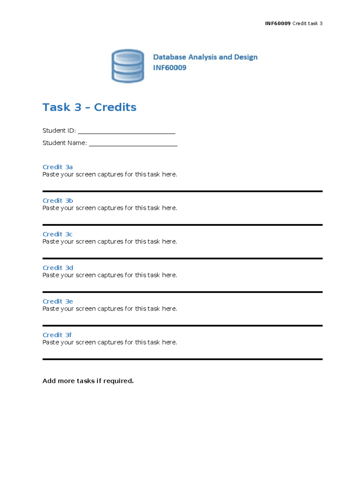 T03C-1 - Database/SQL - INF60009 Credit task 3 Task 3 – Credits Student ...