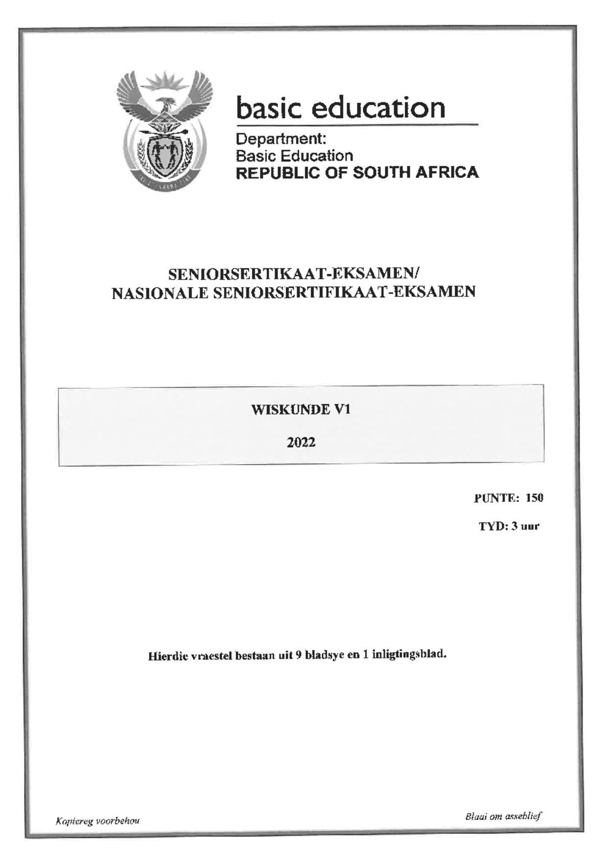 Mathematics P1 May-June 2022 Afr - basic education Department: Basic ...