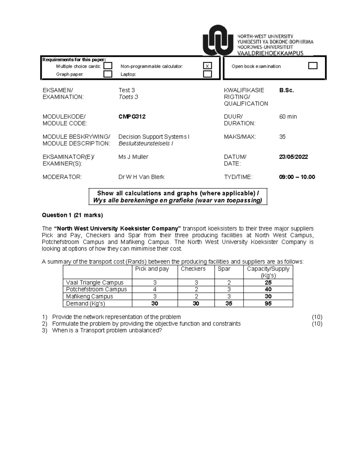 Test 3 Memo - Requirements for this paper: Multiple choice cards: Non ...