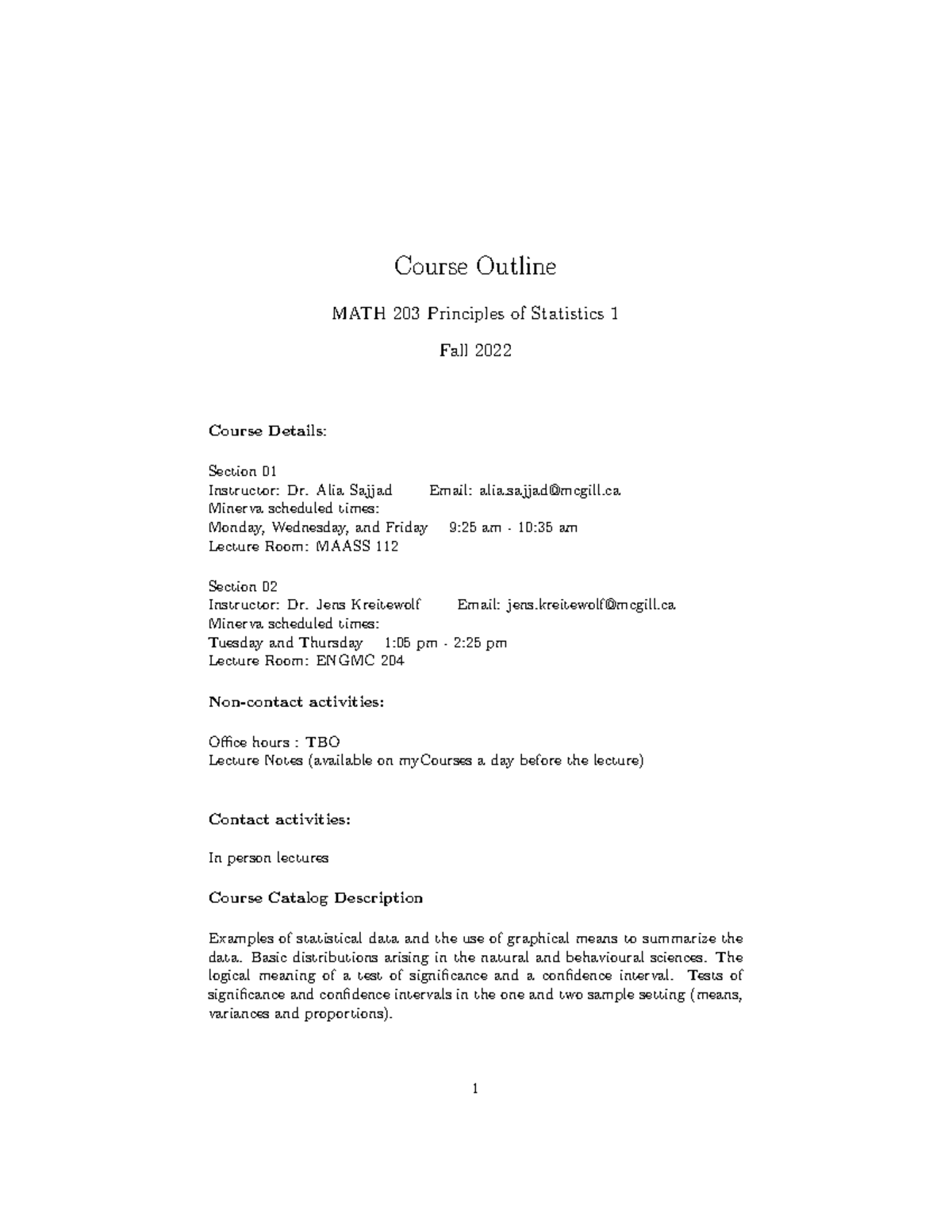 Math 203 Course Outline - Copy - Course Outline MATH 203 Principles of ...