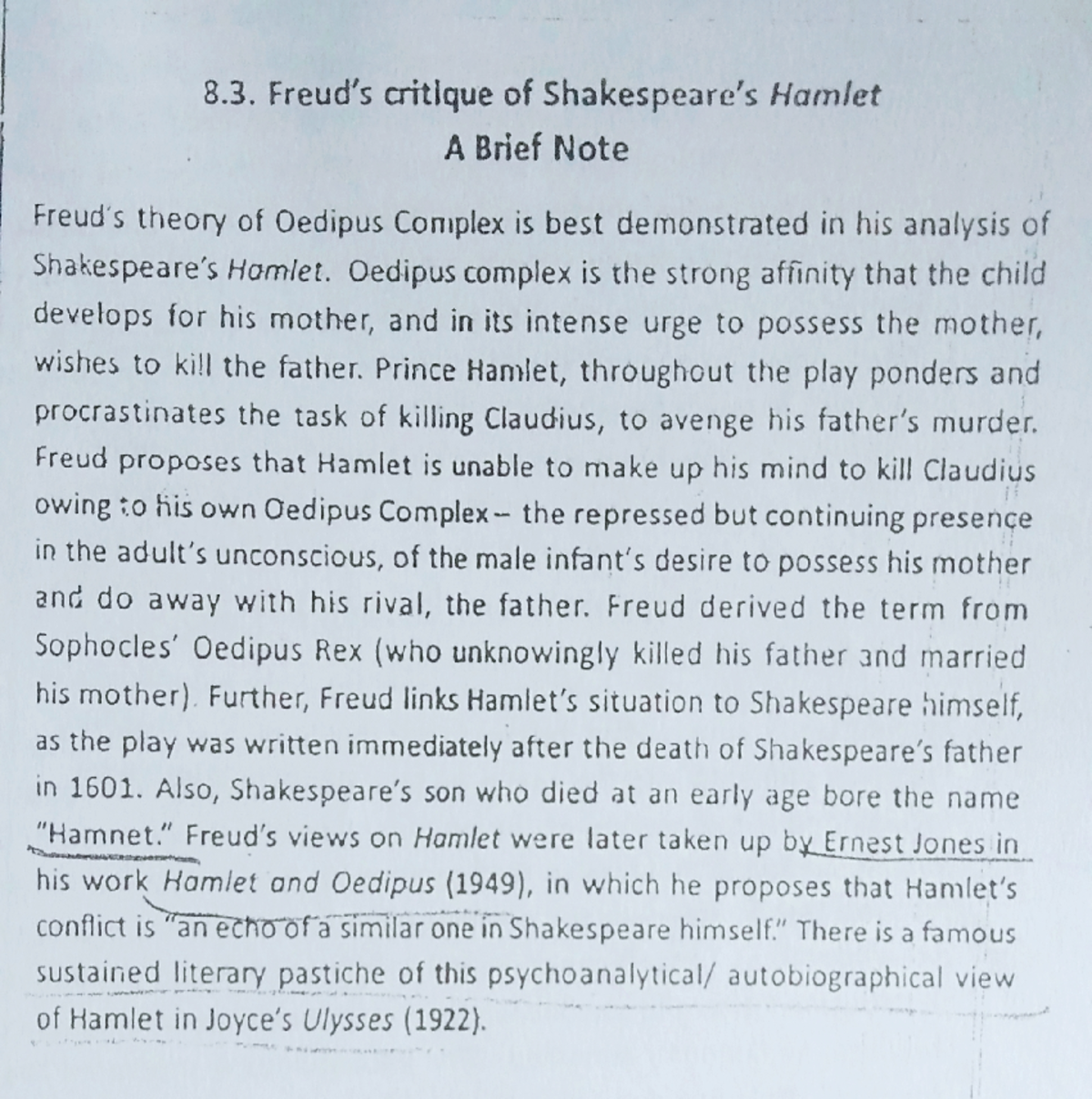 Freud's critique of Shakespeare's Hamlet - English literature - Studocu