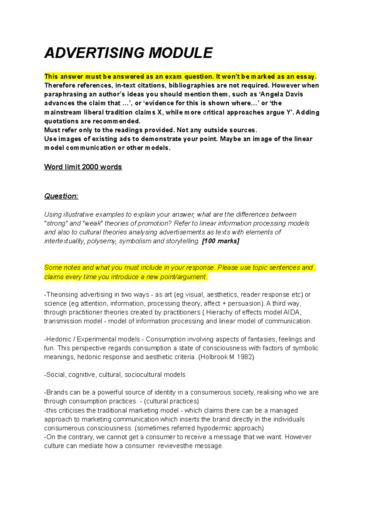 ADVERTISING MODULE - ADVERTISING MODULE This answer must be answered as ...