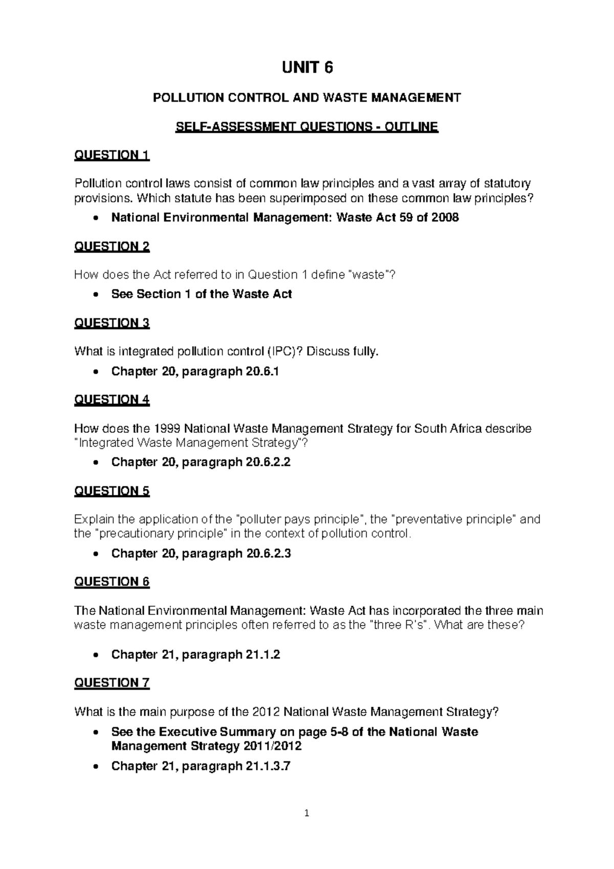 UNIT 6 - SAQ Outline - QNA - JJNV402 - Mandela - Studocu