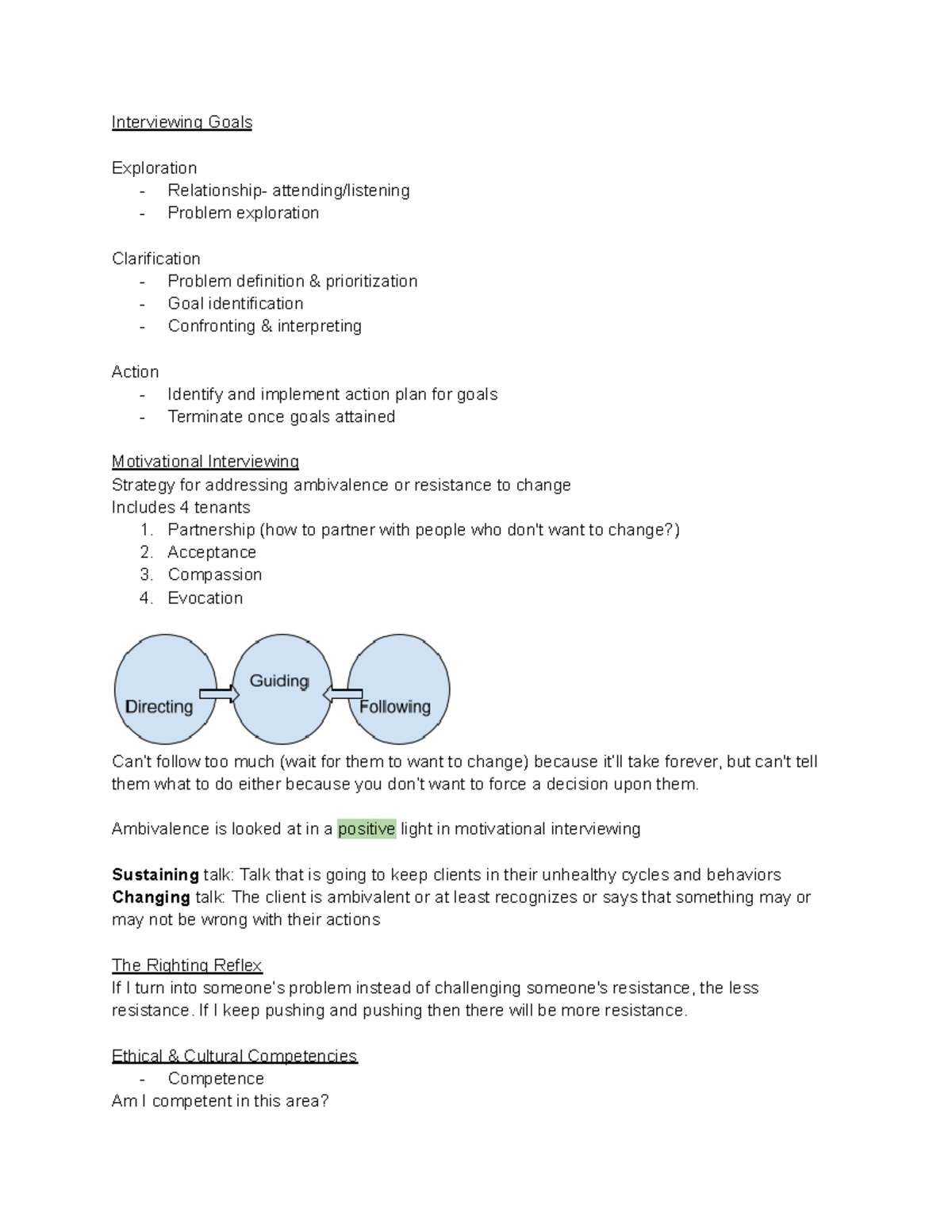 DHS 3300 Notes - Interviewing Goals Exploration - Relationship ...