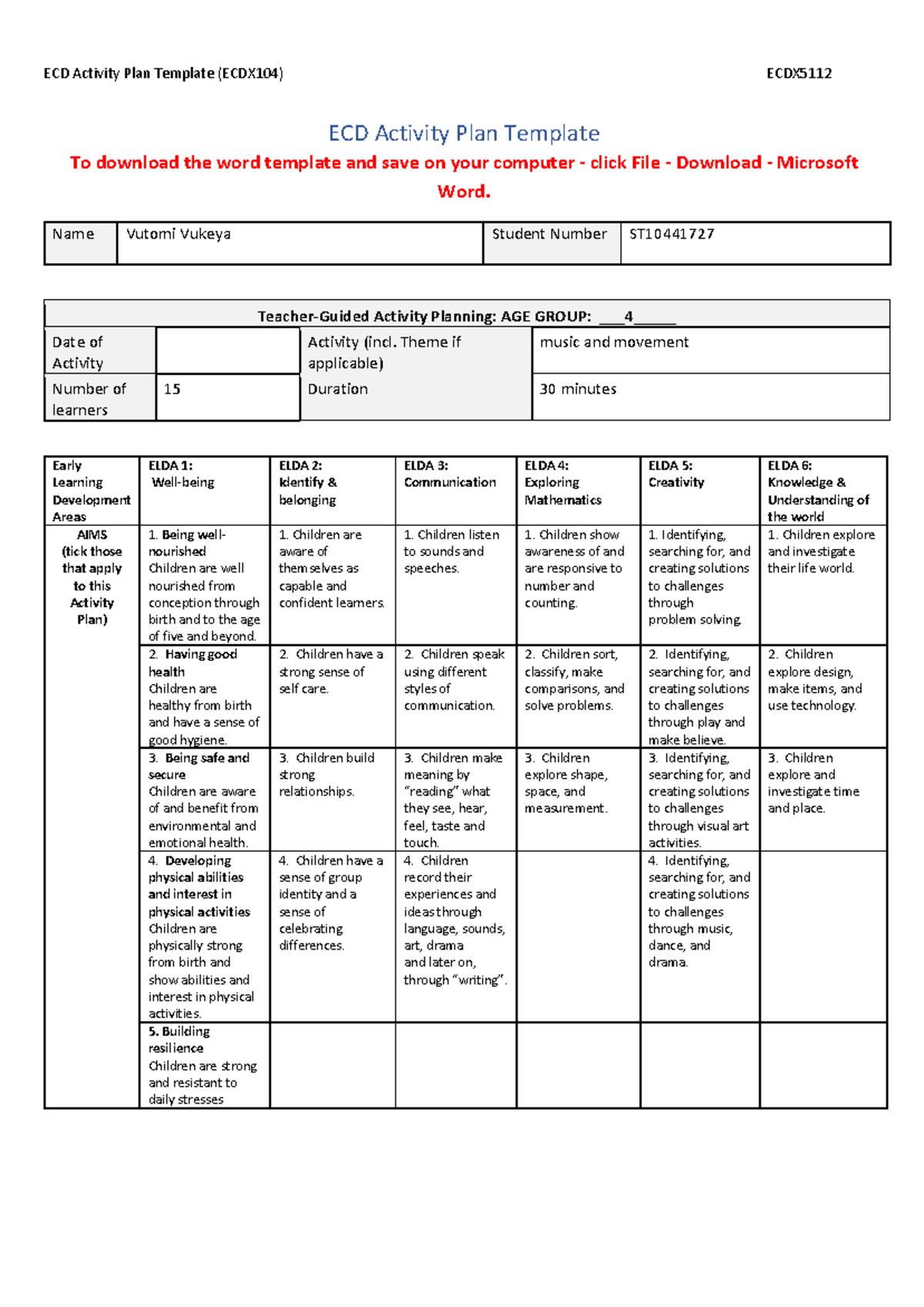 FMLS poe part 1 - ECD Activity Plan Template To download the word ...