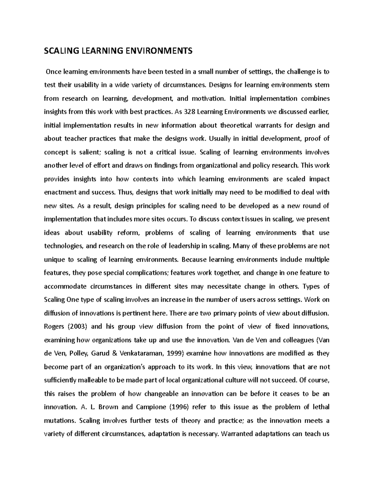 Scaling Learning Environments - SCALING LEARNING ENVIRONMENTS Once ...