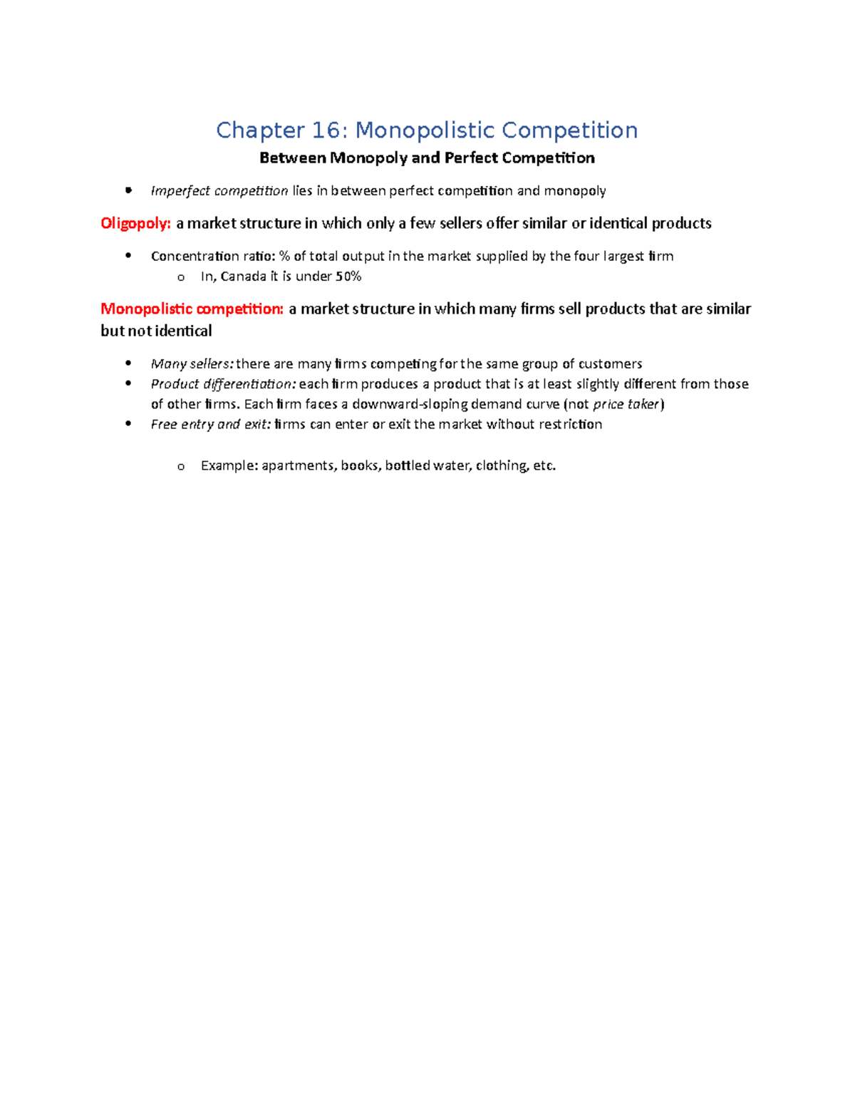 Chapter 16 - Lecture notes 16 - Chapter 16: Monopolistic Competition ...