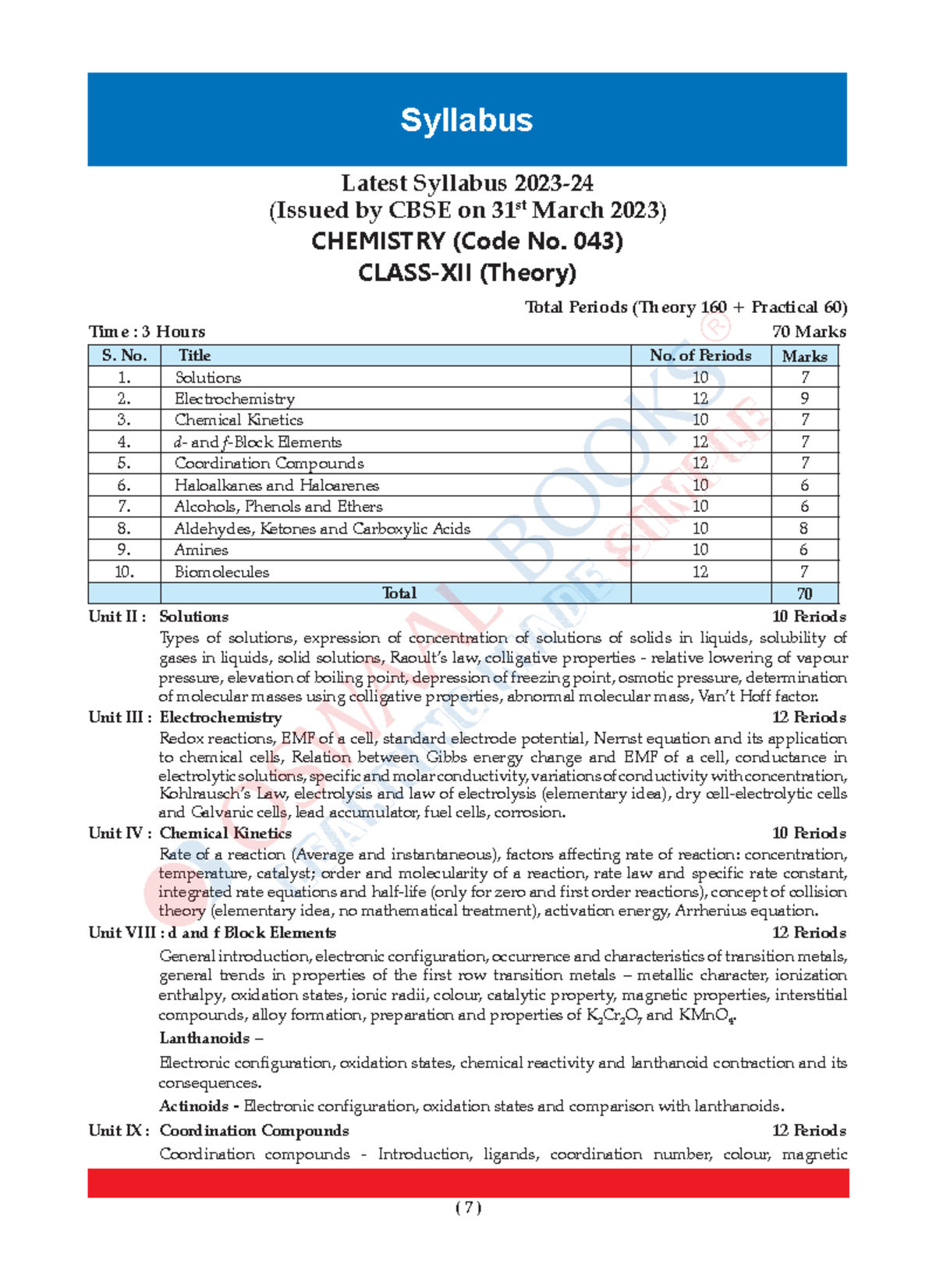 CBSE-12 Chemistry Syllabus - Latest Syllabus 2023- (Issued by CBSE on ...