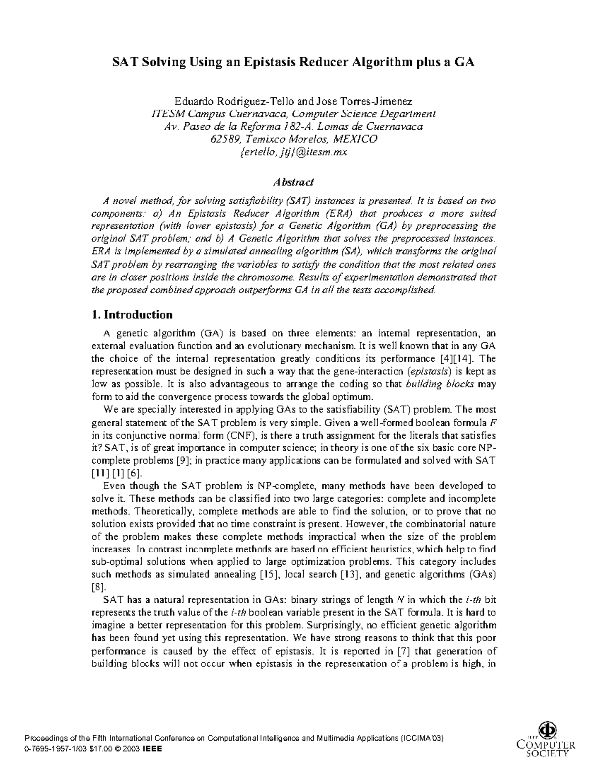 UR P SAT Solving Using an Epistasis Reducer Algorithm plus a GA - SAT ...