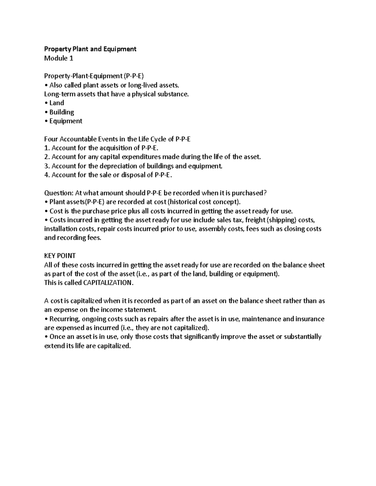 PPE Notes - Marc Smith - Property Plant and Equipment Module 1 Property ...