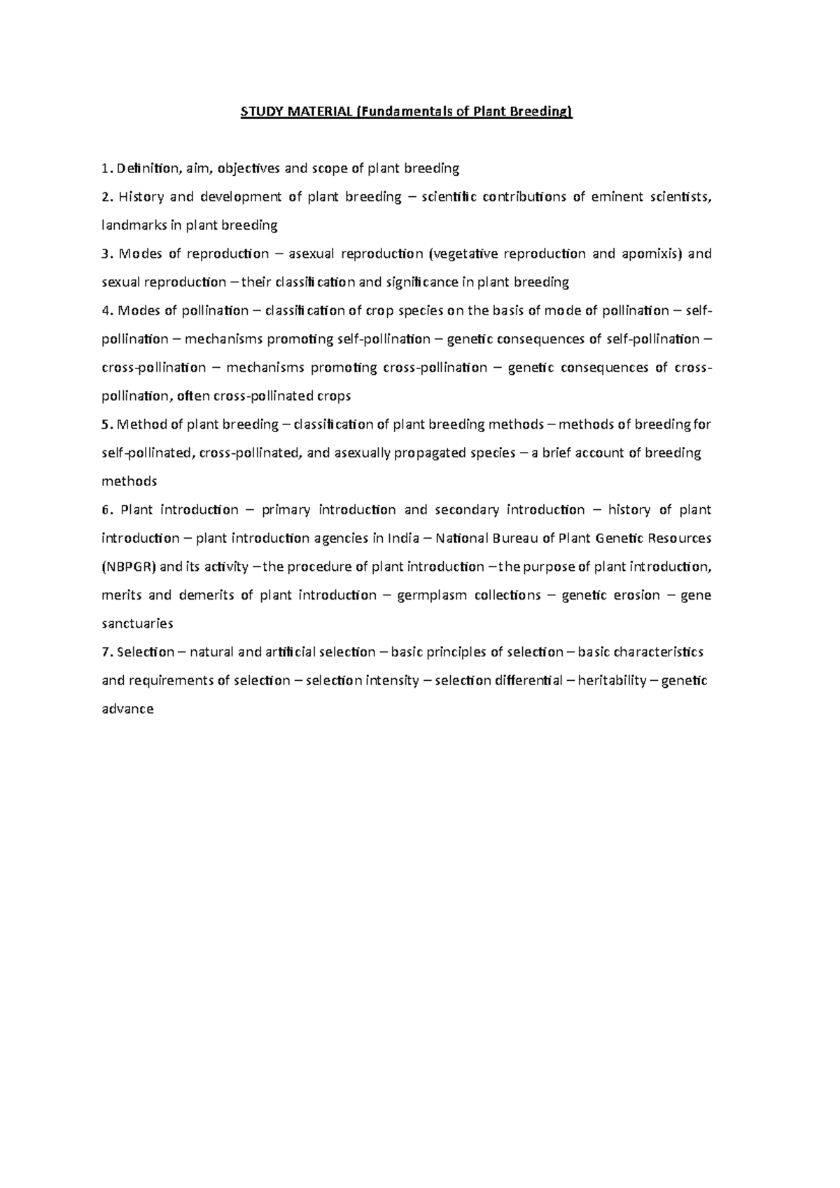 Pb-2-133 merged - STUDY MATERIAL (Fundamentals of Plant Breeding ...