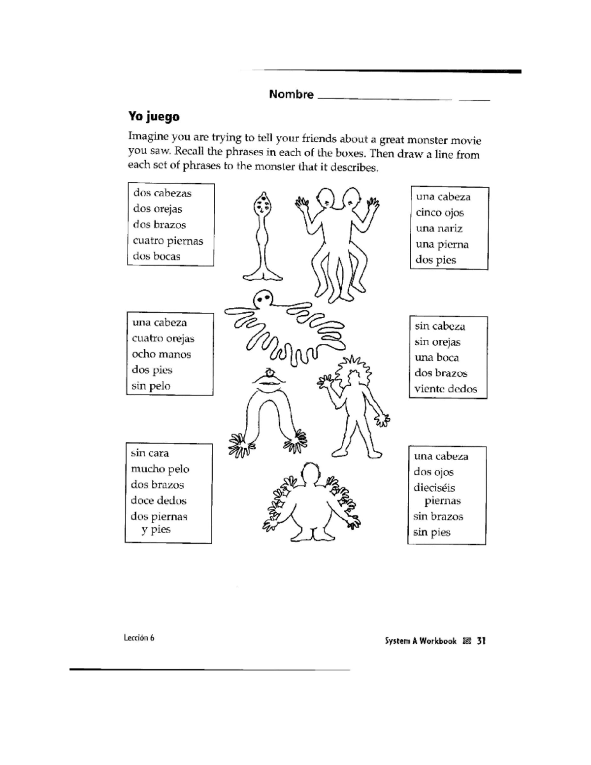 body parts sheet - Nombre Yo juego Imagine you are trying to tell your ...
