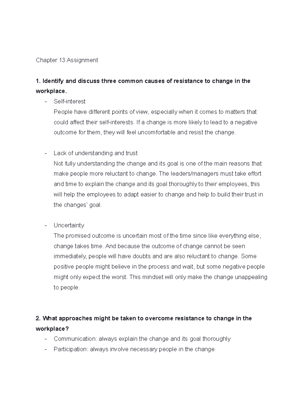 Chapter 13 Assignment - Chapter 13 Assignment 1. Identify and discuss ...